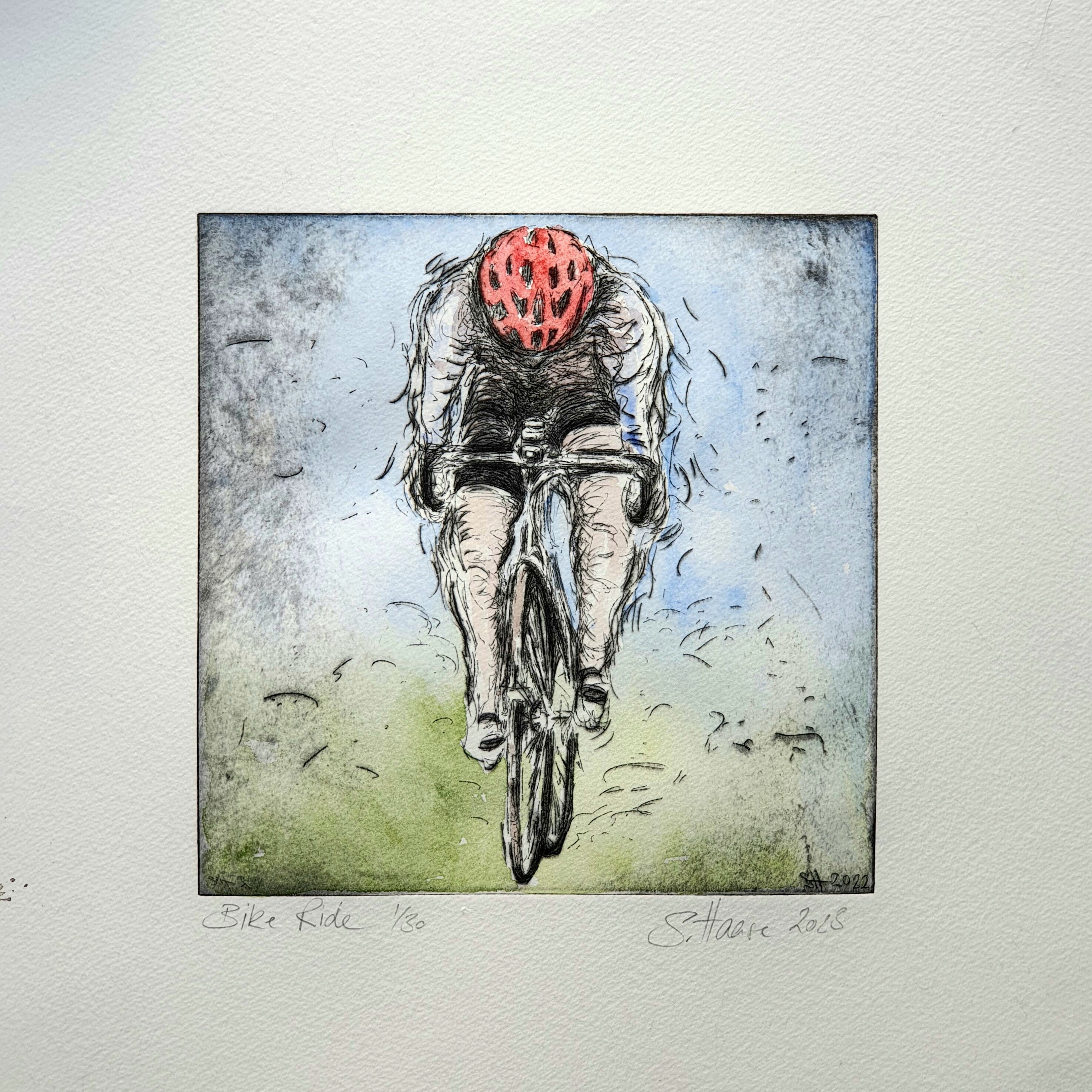 Radfahrer Orig. Radierung Original Etching of a Bike Rider - Etsy