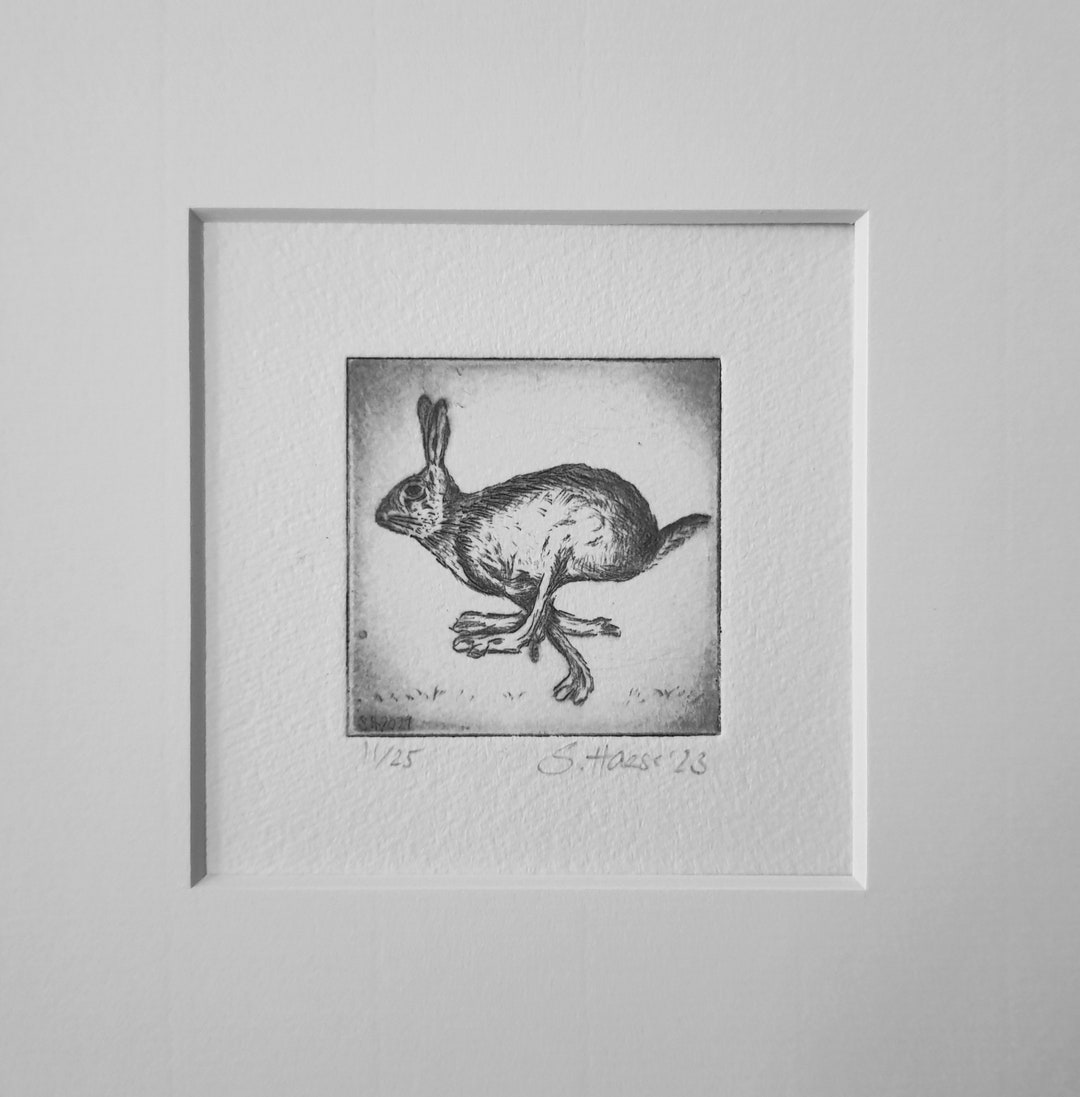 Etching Hopping Hare, Rabbit, Etching Running Hare, Bunny, Rabbit ...