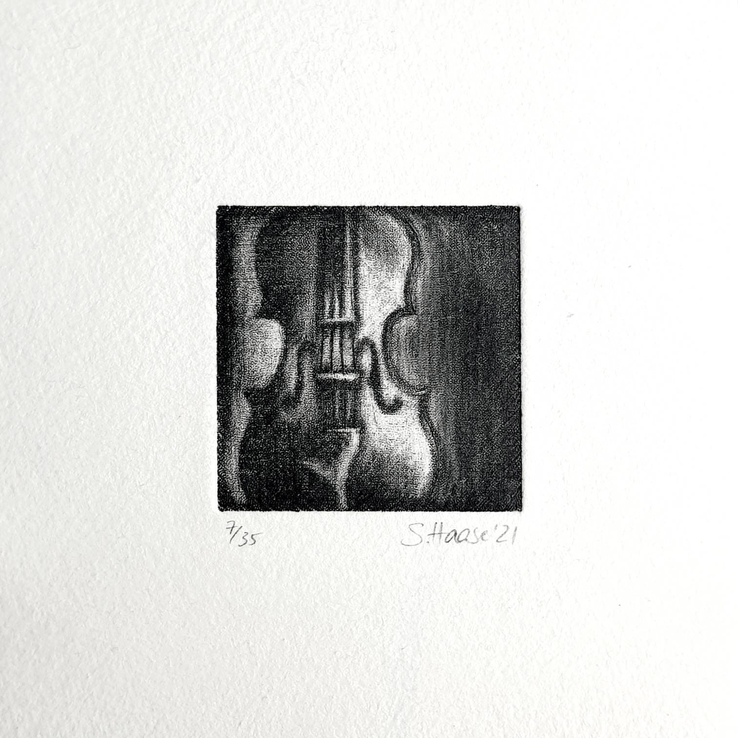 Prints original mezzotino etching viola viola Violin original mezzotint ...