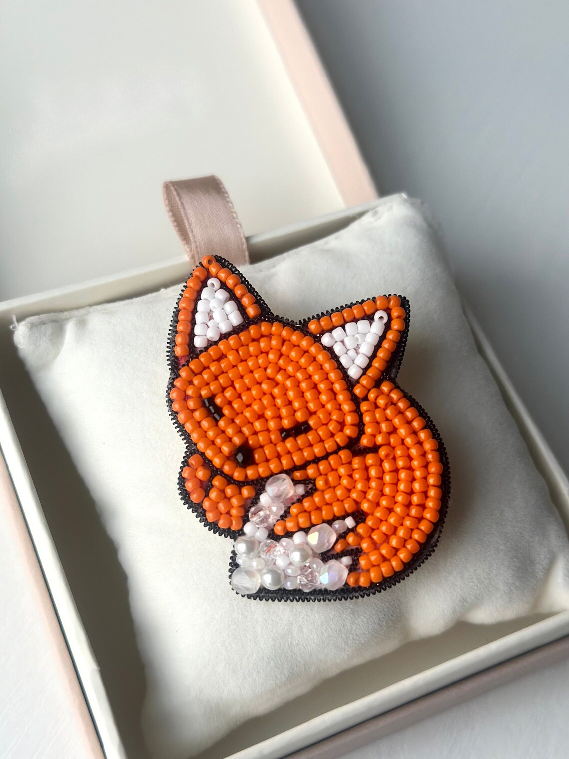 Beaded Fox Brooch: Minimalist Orange Animal Pin - Etsy