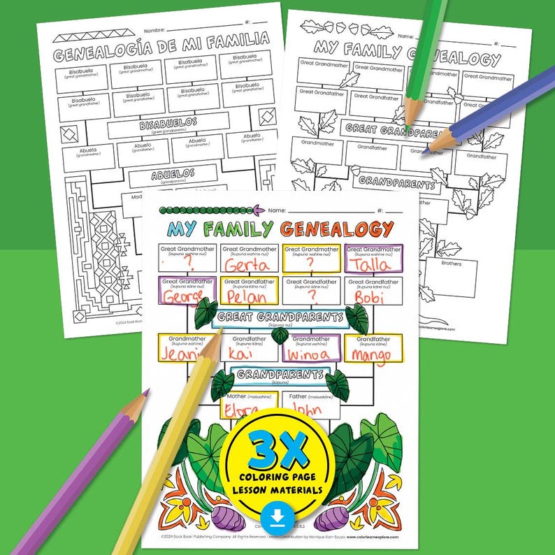 Genealogy Coloring Pages | Lesson Plans | Languages: English, Hawaiian ...