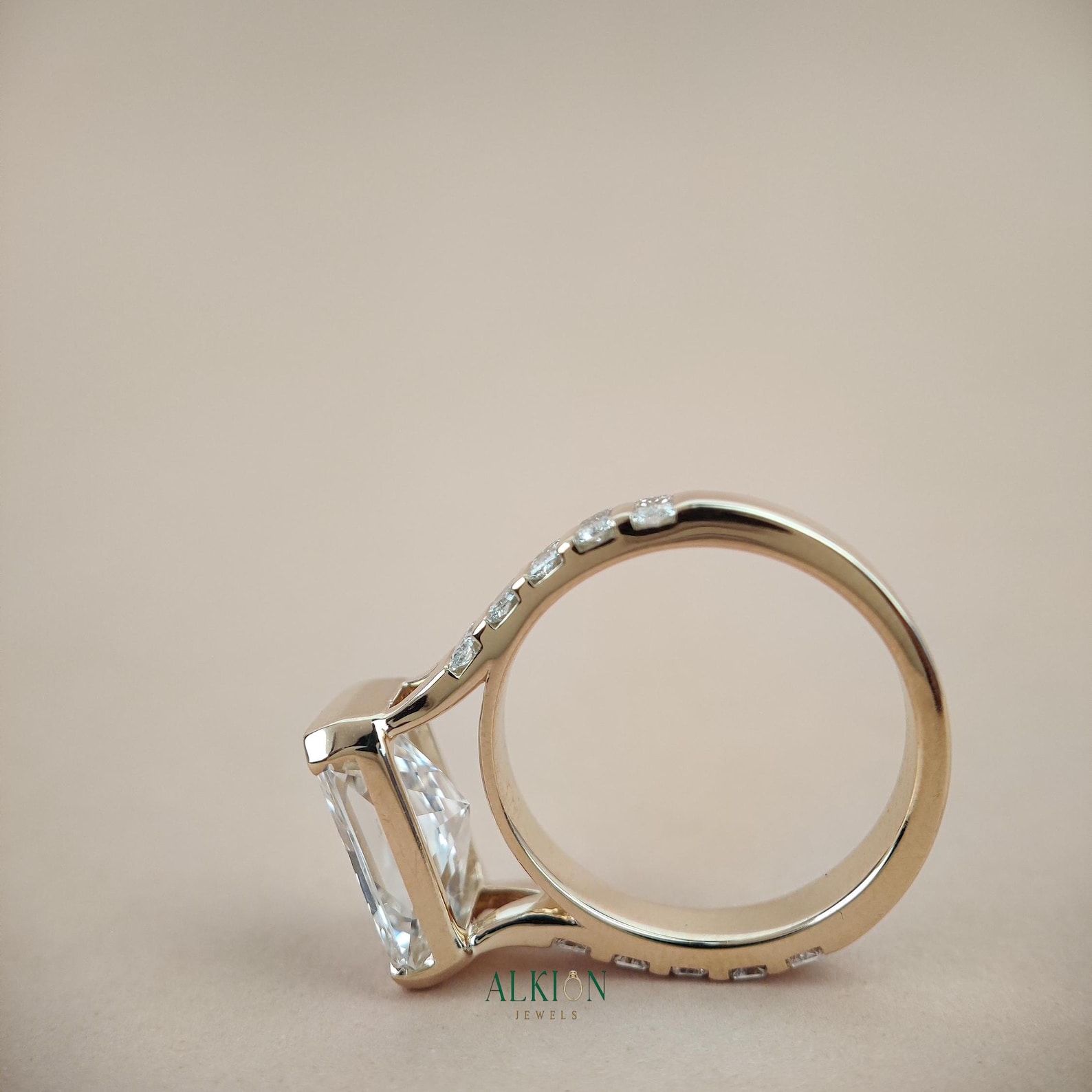 3 CT Radiant Cut Moissanite Engagement Ring, 14K Gold Half Bezel Set ...