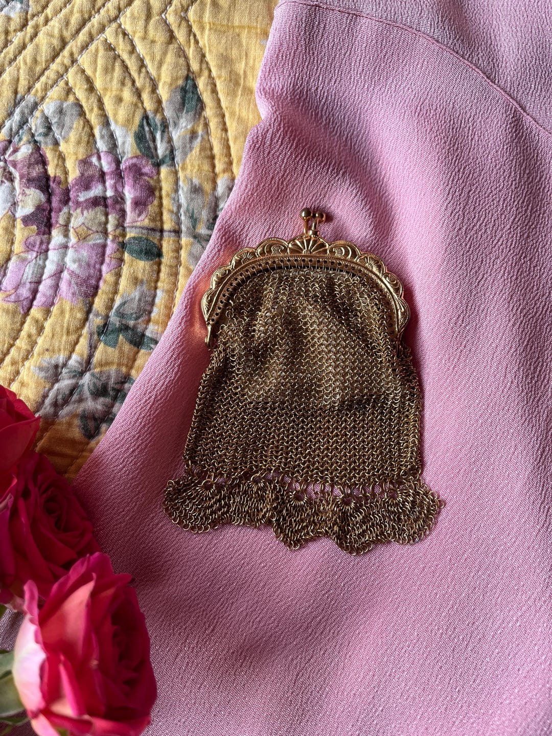 Antique 1920s Tiny Mesh Golden Coin Pouch - Etsy