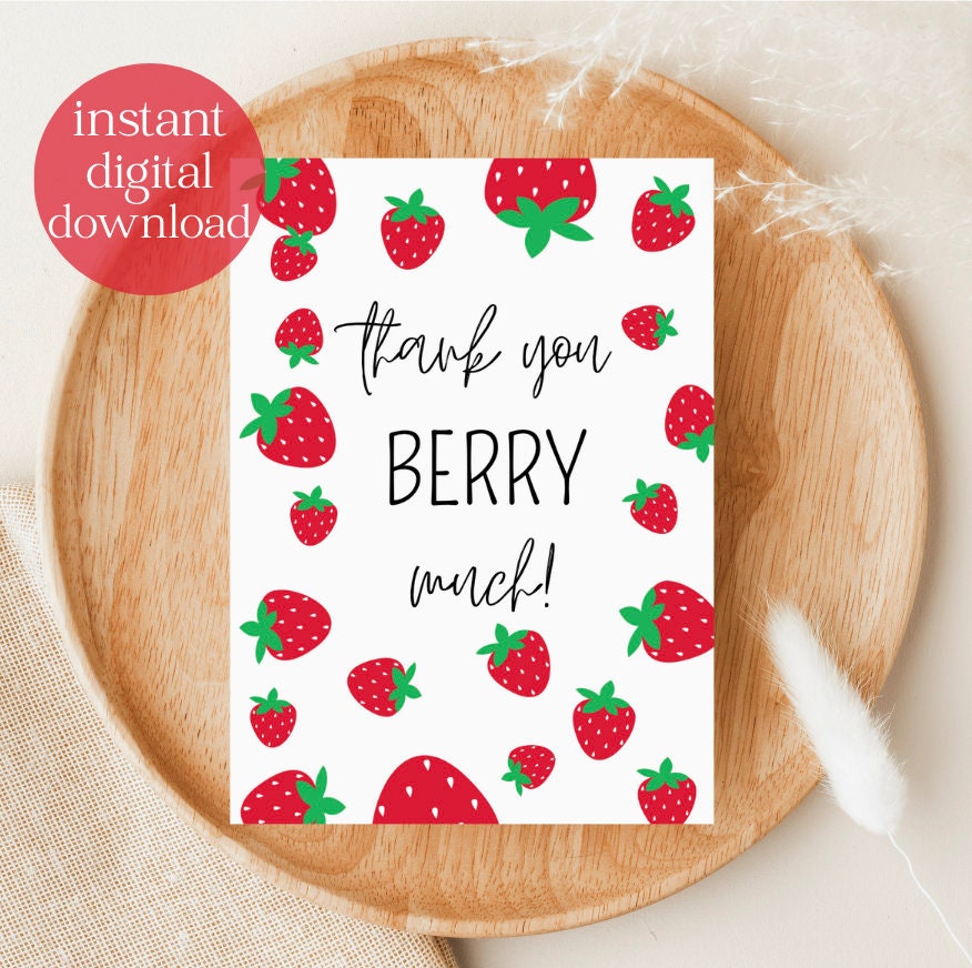 Thank You Berry Much Card | Thank You Card | Printable Thank You Card ...