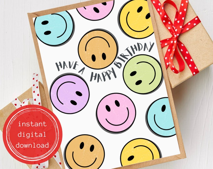 Have a Happy Birthday Smiley Face Card Happy Birthday - Etsy