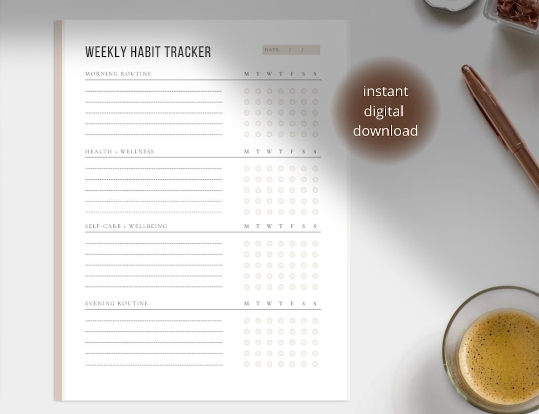 Weekly Habit Tracker, Printable Template, Downloadable Weekly Tracker ...