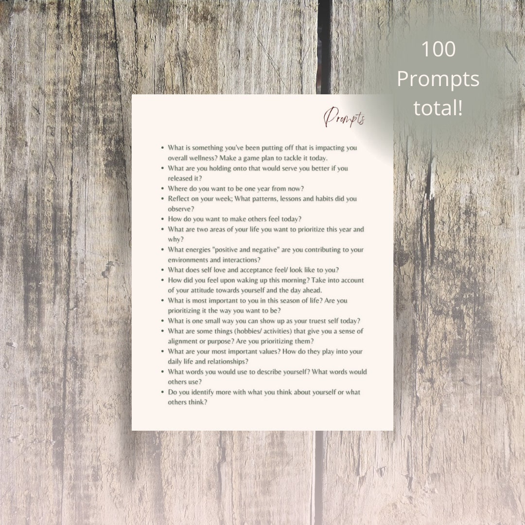 100 Journal Prompts Positive Mindset Journal Self Care - Etsy
