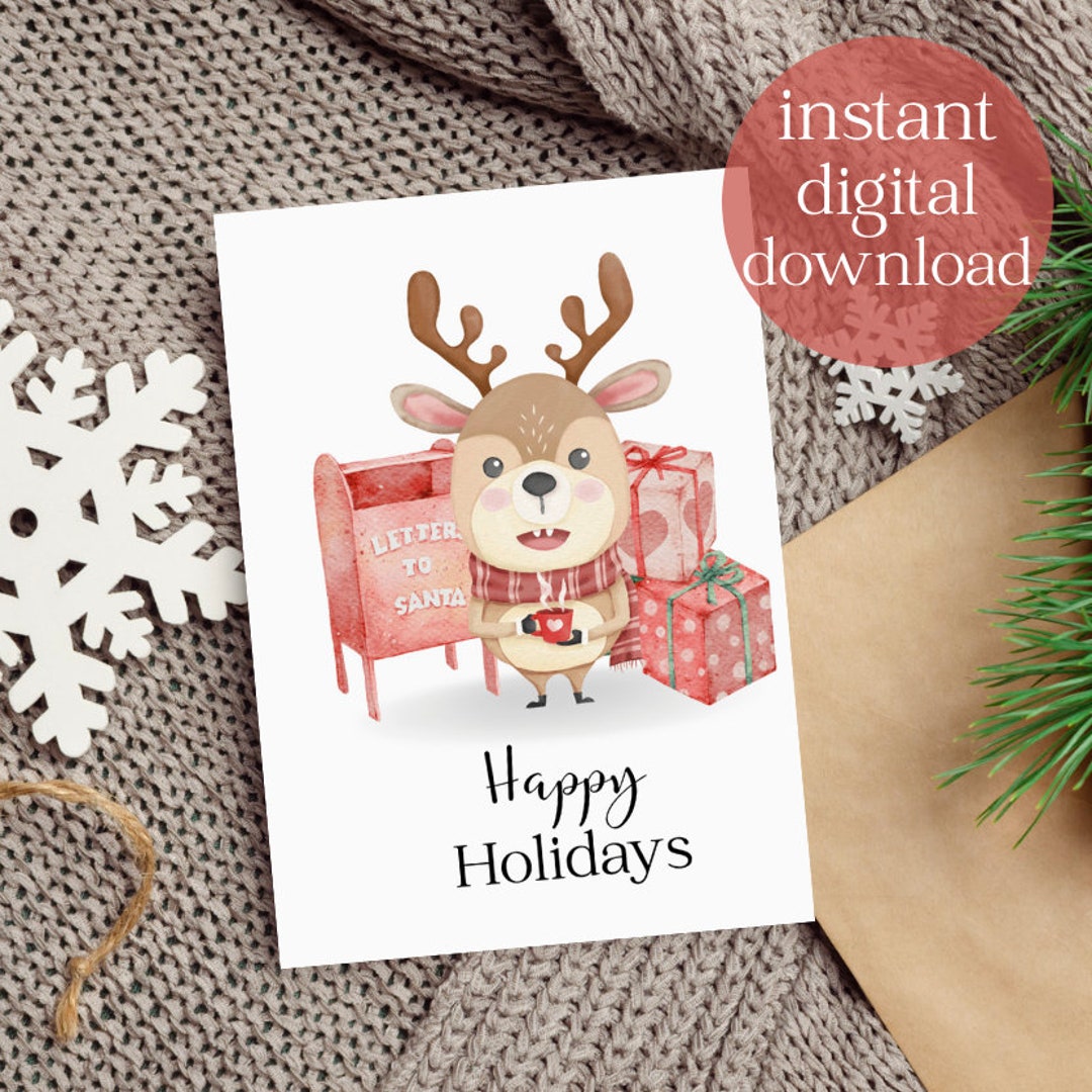 Happy Holidays | Reindeer Holiday Card | Holiday Card | Greeting Cards ...