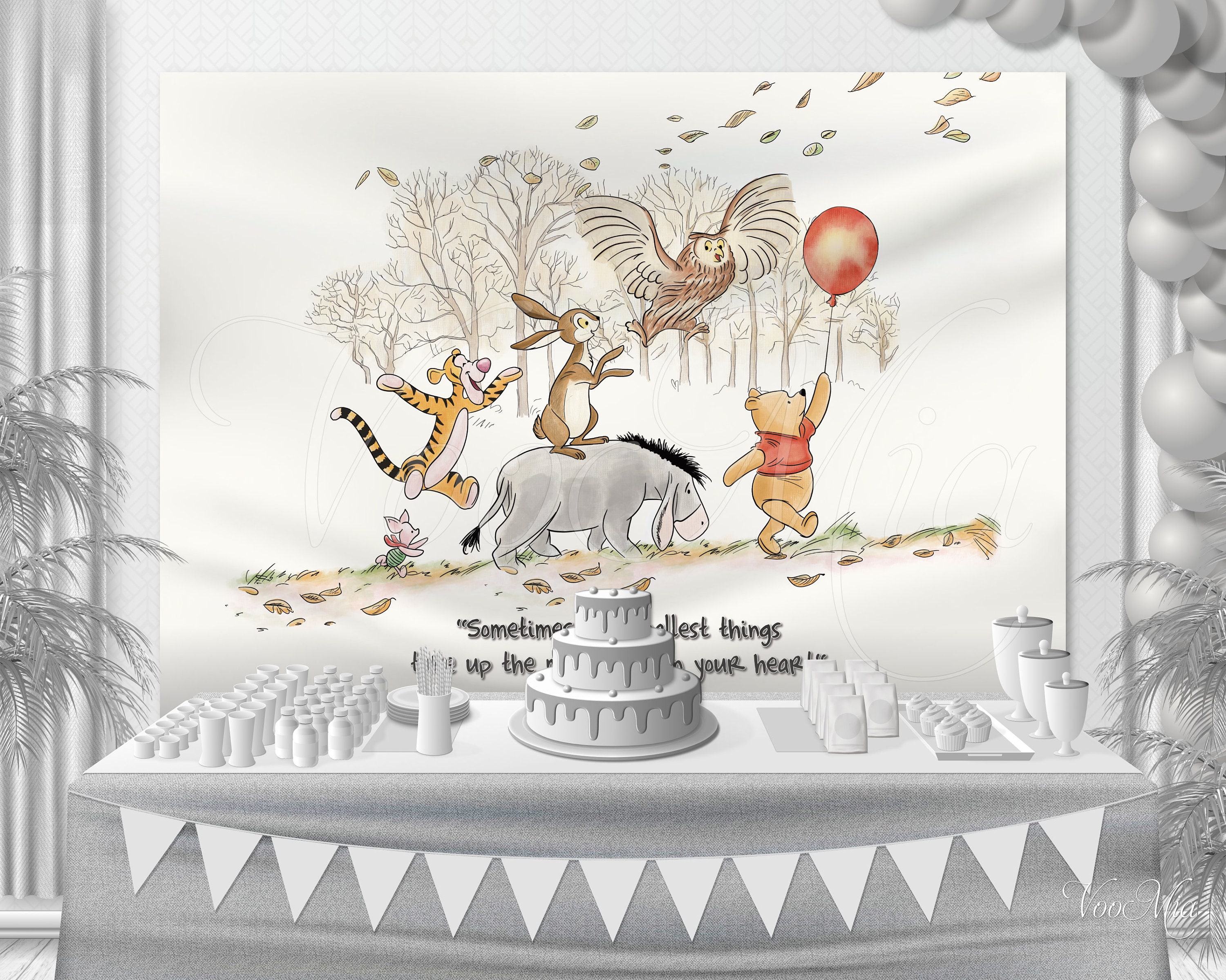 Winnie the Pooh Backdrop, Baby Shower or Birthday Nursery Wall Hanging ...