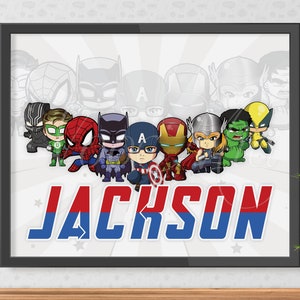Superhero Nursery Name Sign, Superheroes Baby Name Print, Personalized ...