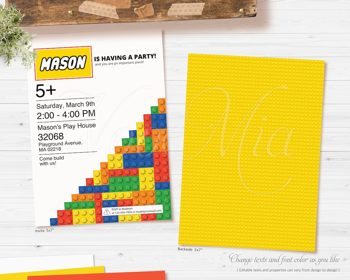 Building Blocks Birthday Invitation Brick Party Invite - Etsy