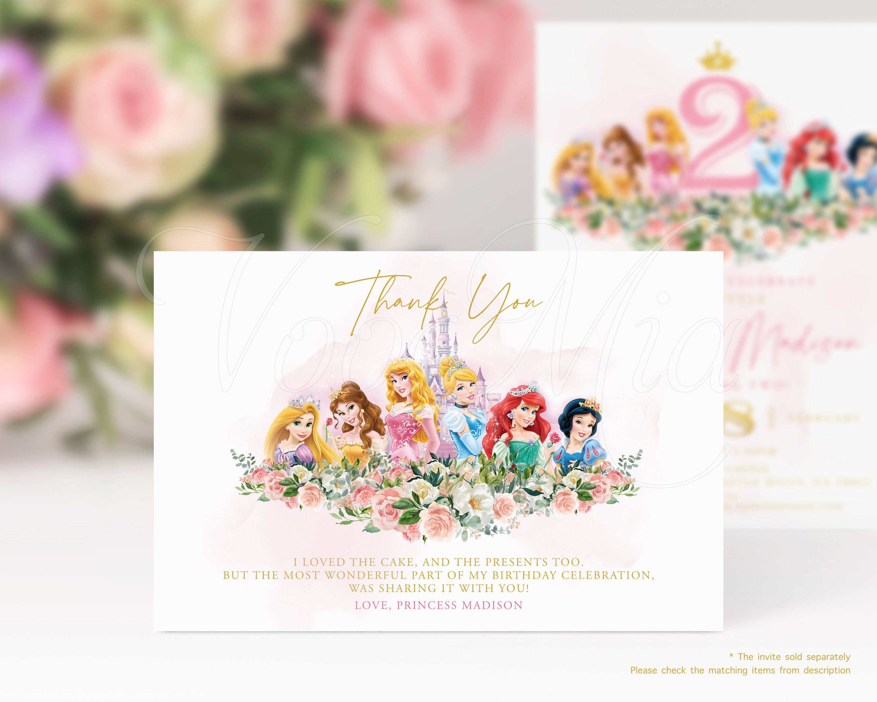 Princess Thank You Card Gold Pink Party Thanks Template - Etsy