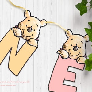 Winnie the Pooh Banner, Editable Birthday Hanging Bunting Party Flag ...