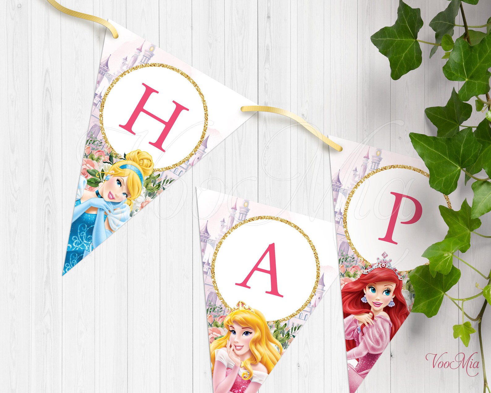 Princess Banner Girl, Editable Birthday Party Flag Banner Pink ...