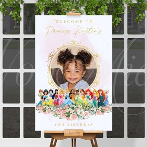 All Princess Birthday Sign, Welcome Poster With Photo, Gold Pink ...