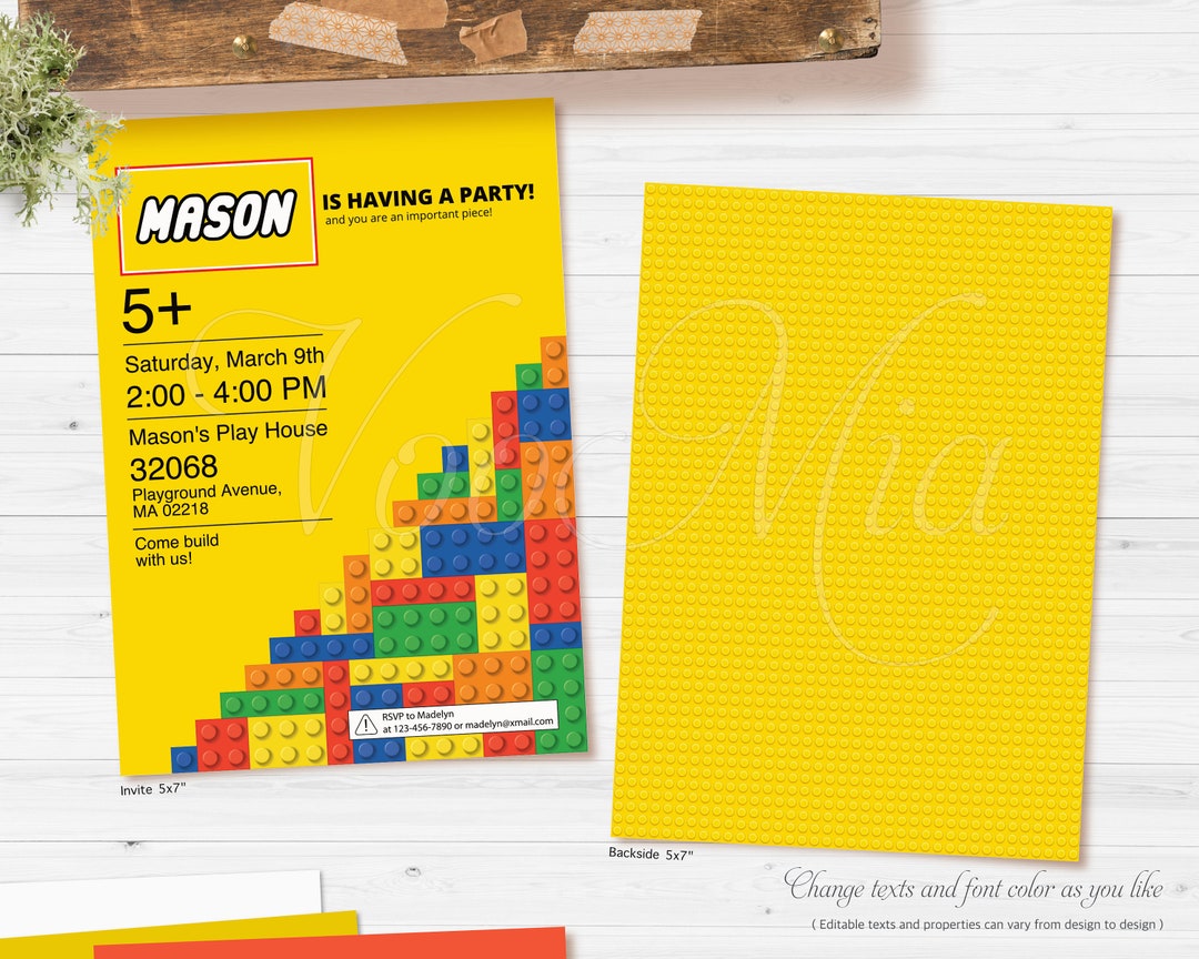 Building Blocks Invitation, Brick Birthday Party Invite, Editable and ...