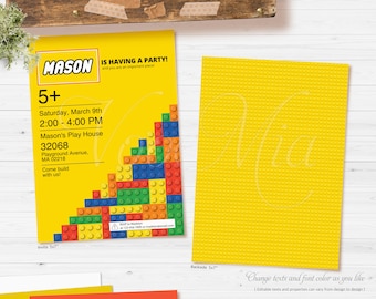 Building Blocks Birthday Invitation, Bricks Invite, Brick Party Invite ...