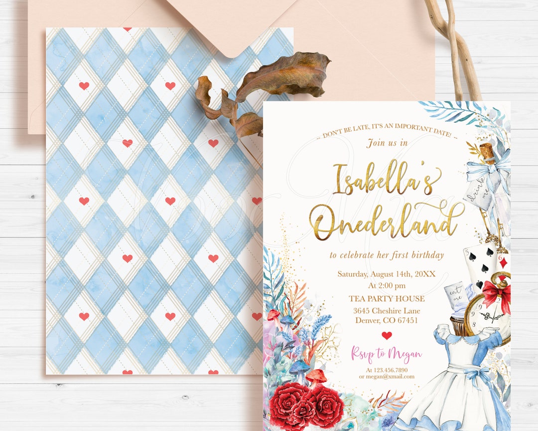Alice in Wonderland Birthday Invitation Template, Onederland Editable ...