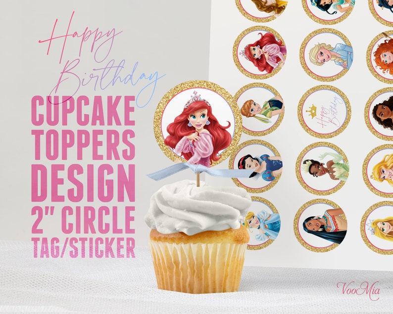 15 Princess Cupcake Toppers Editable Princesses Circle Tag - Etsy