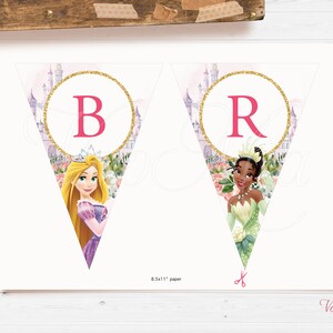 Princess Banner Girl, Editable Birthday Party Flag Banner Pink ...