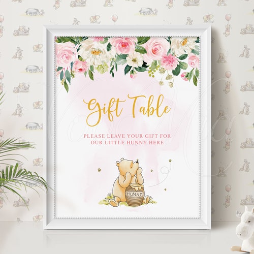 Cards and Gifts Classic Winnie the Pooh Table Sign Editable - Etsy