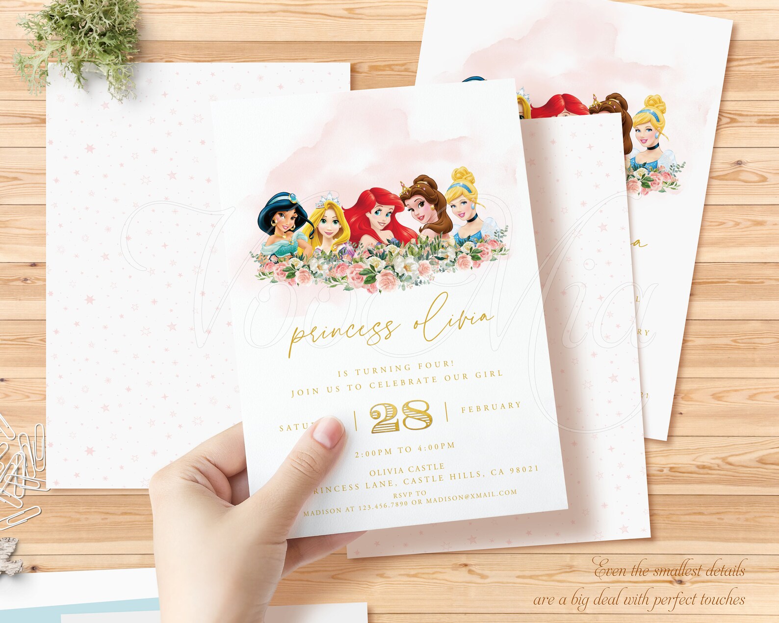 Princess Birthday Invitation Princesses Editable Gold Pink Party Invite ...
