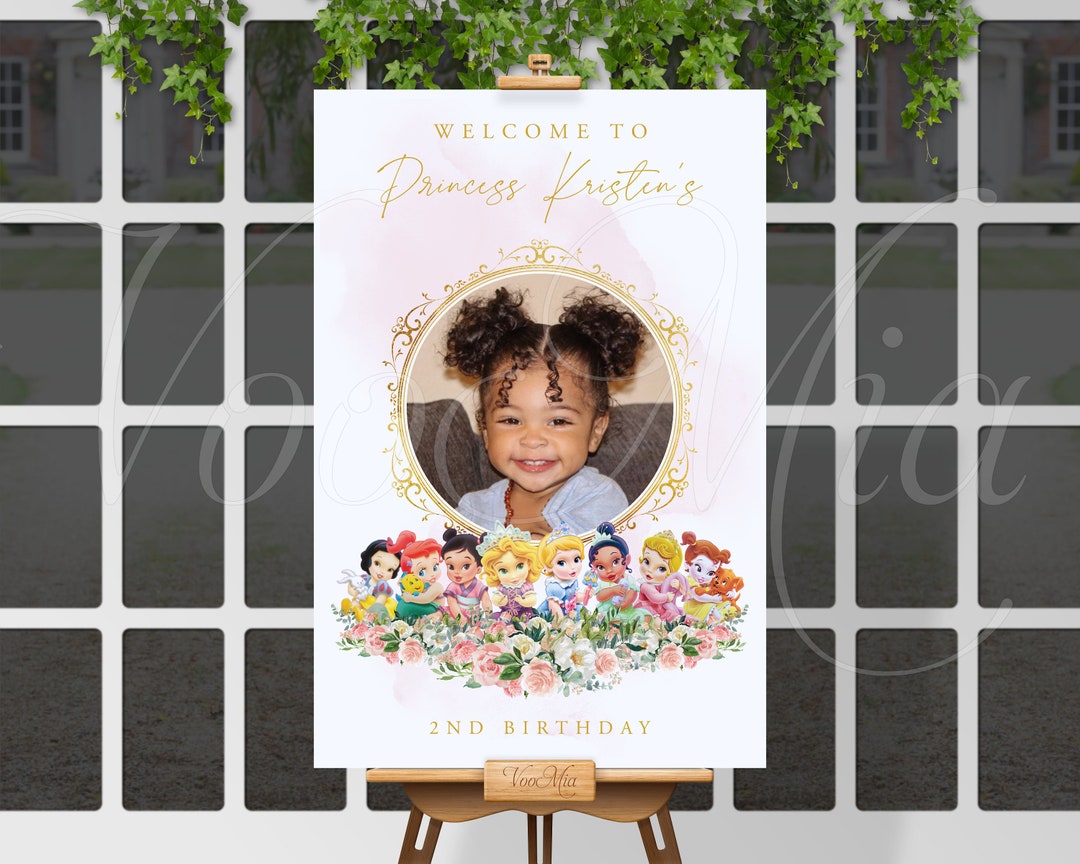Princess Birthday Sign, Welcome Poster With Photo, Gold Pink Princesses ...