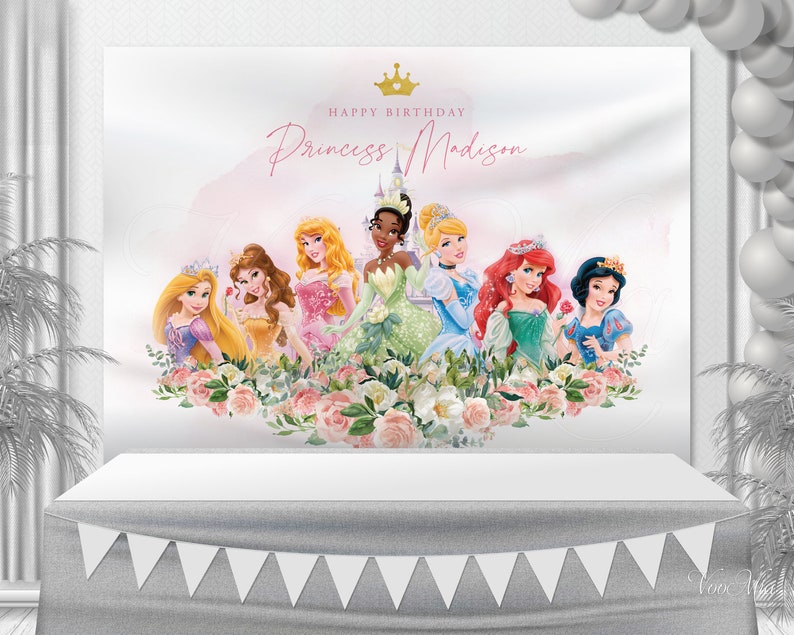 Princess Birthday Backdrop, Personalizable Party Banner, Nursery Wall ...