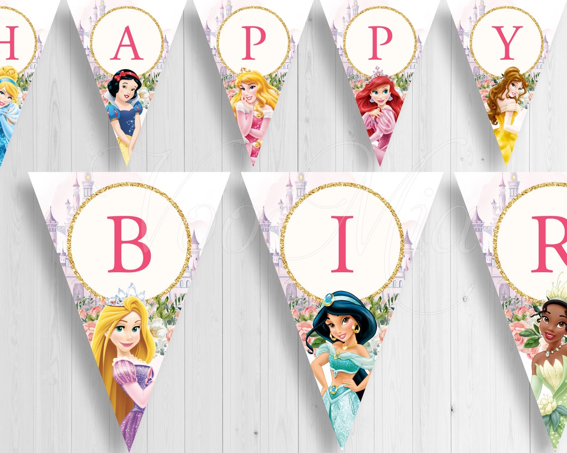 Princess Banner Girl, Editable Birthday Party Flag Banner Pink ...