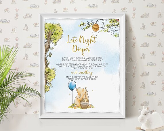 Classic Winnie the Pooh Late Night Diapers Sign Editable - Etsy