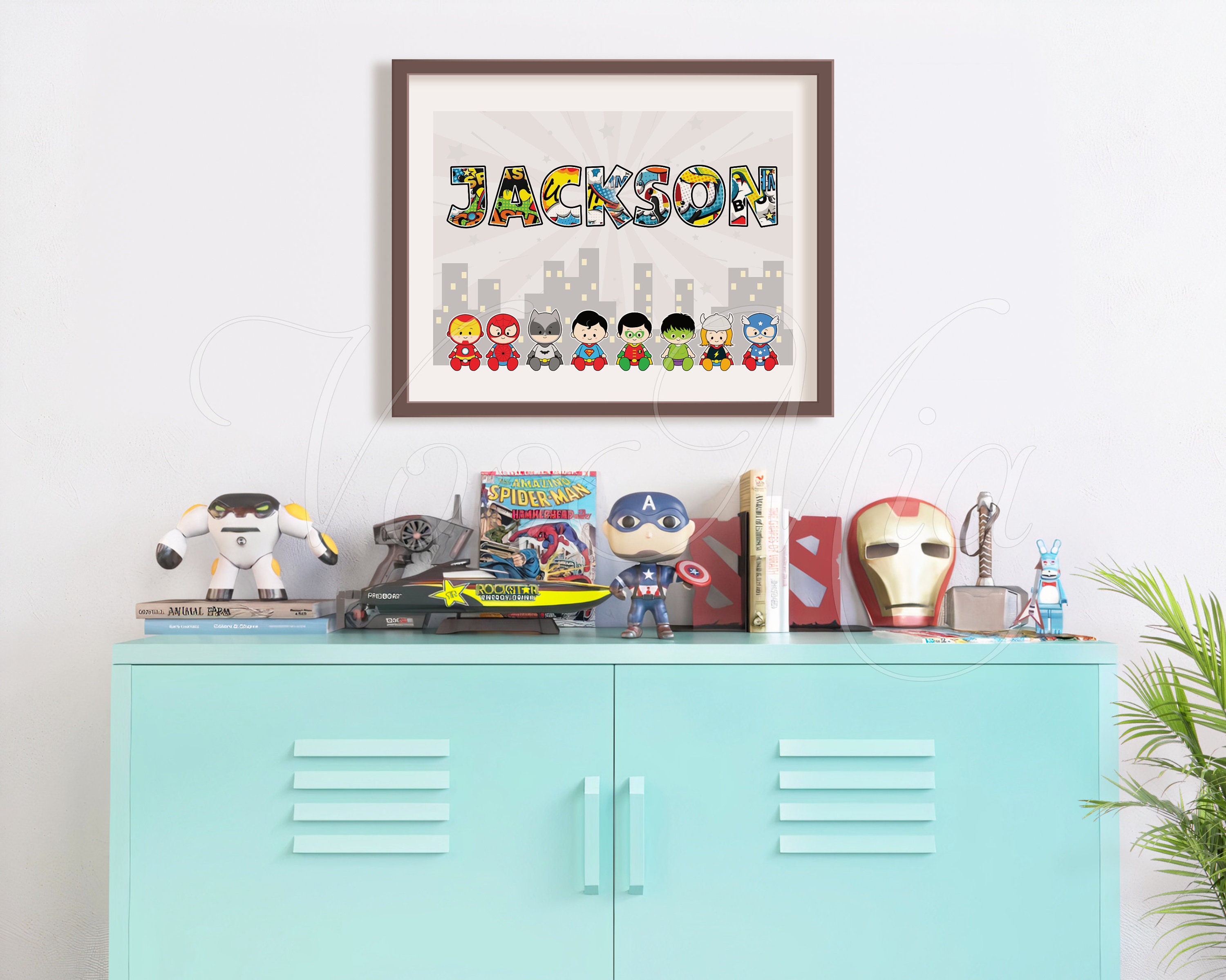 Superhero Name Sign, Superheroes Baby Nursery Print, Personalized Wall ...