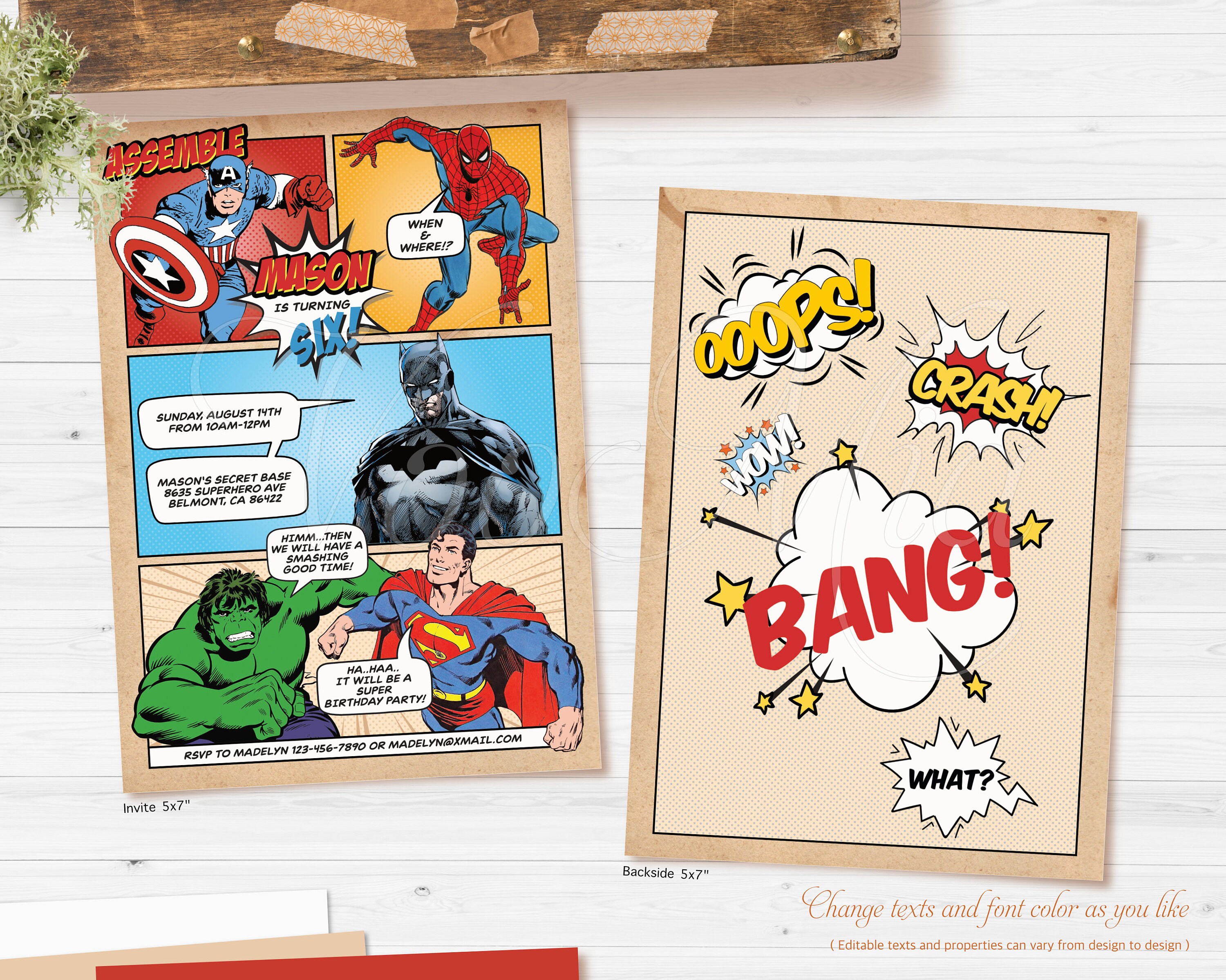 Superhero Invitation Comic Birthday Party Invite Editable - Etsy