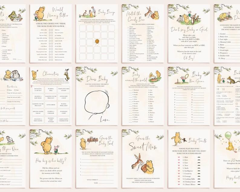 Classic Winnie the Pooh Baby Shower Games Editable Printable - Etsy