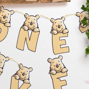 Winnie the Pooh Banner, Editable Birthday Hanging Bunting Party Flag ...