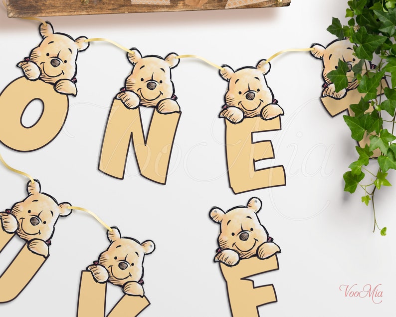 Winnie the Pooh Banner Editable Birthday Hanging Bunting - Etsy