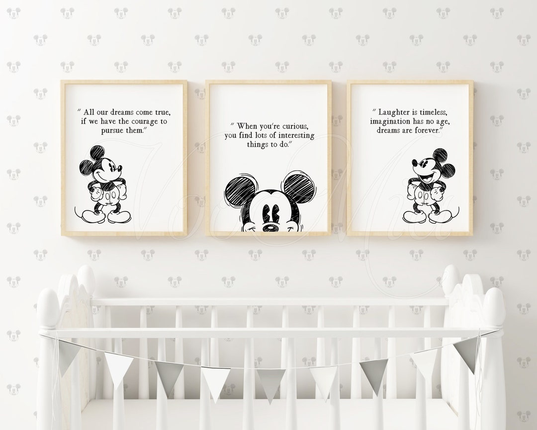 Mickey Mouse Wall Art - Set of 3 Vintage Mickey Mouse Prints Nursery ...
