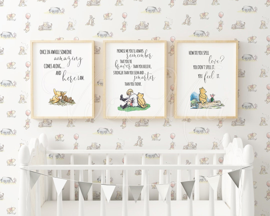 Winnie the Pooh Nursery Print, Set of 3 Quote Decor, Classic Winnie ...