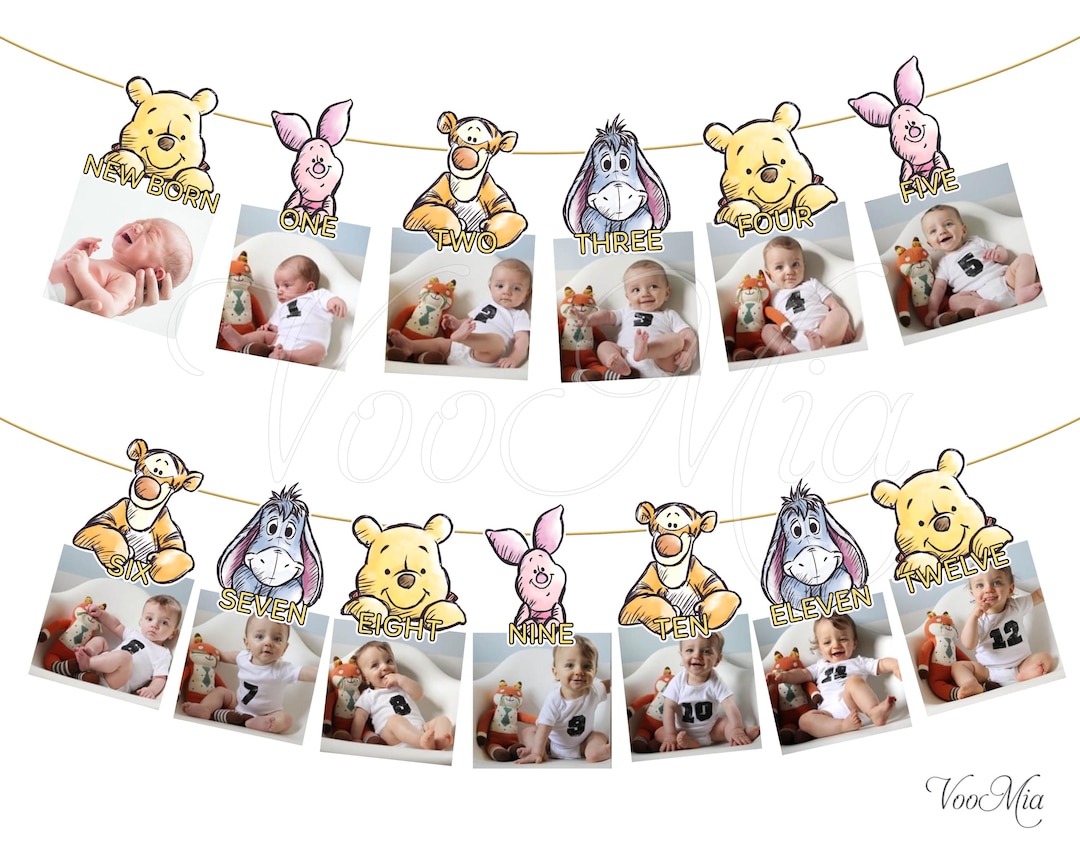 Winnie the Pooh Photo Banner Baby Shower Decorations, Editable Birthday ...
