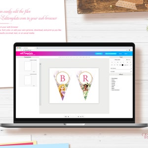 Princess Banner Girl, Editable Birthday Party Flag Banner Pink ...