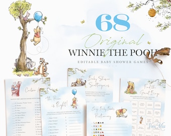 Classic Winnie the Pooh Baby Shower Games Editable Printable Game Cards ...