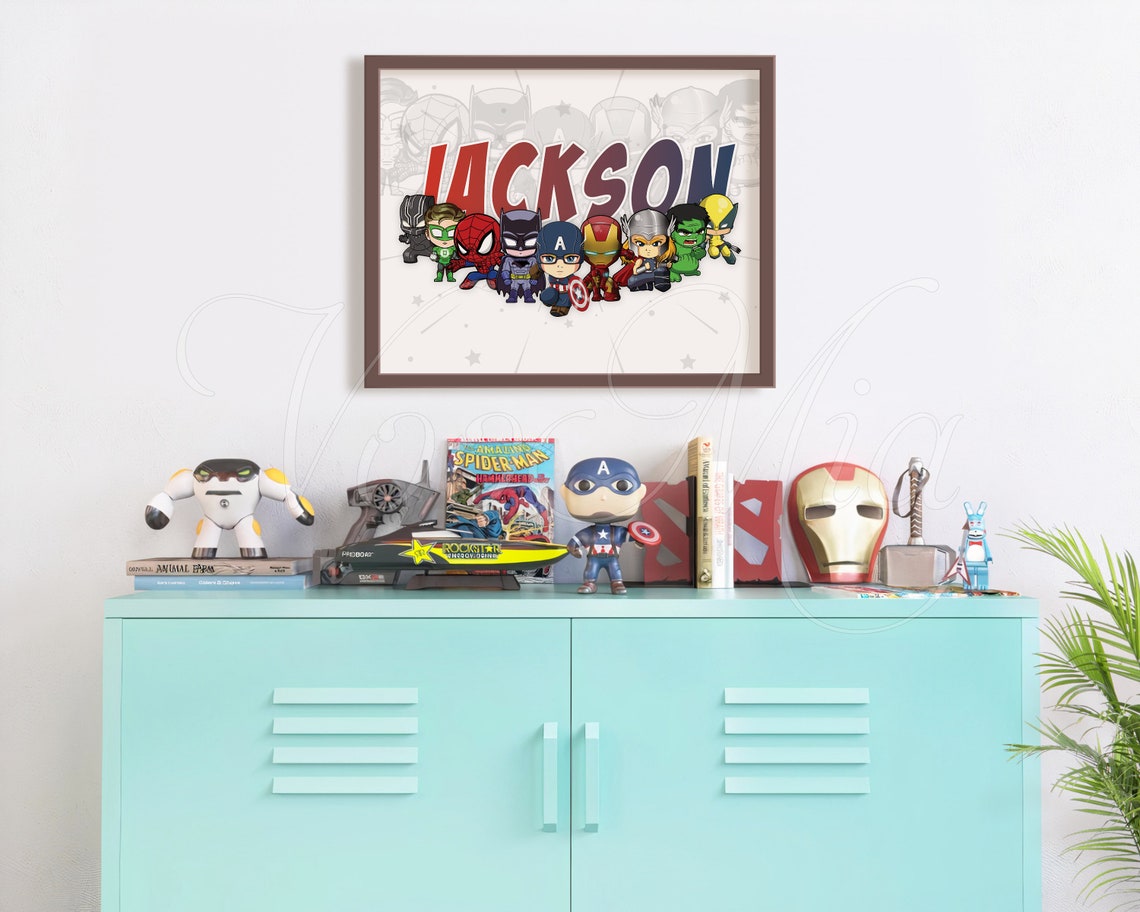 Superhero Nursery Name Sign Superheroes Baby Name Print | Etsy