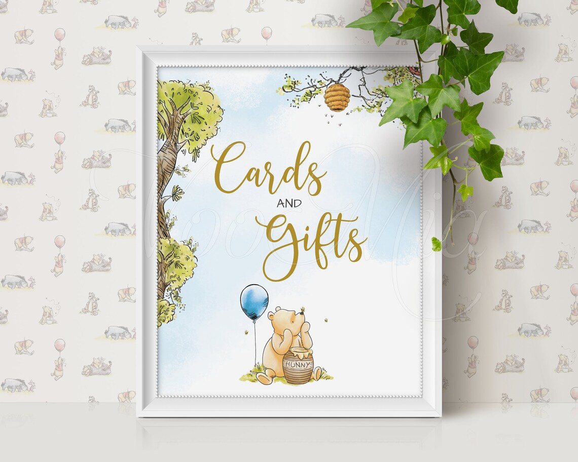 Cards and Gifts Classic Winnie the Pooh Table Sign Editable - Etsy