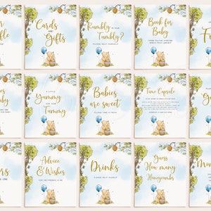 Classic Winnie the Pooh Late Night Diapers Sign, Editable Party Table ...