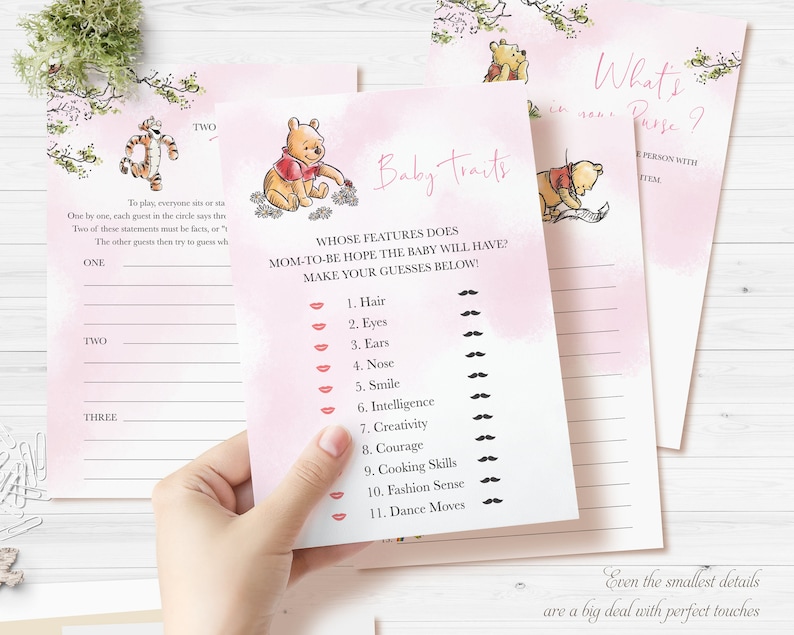 Winnie the Pooh Baby Shower Games, Editable Printable Game Cards, Pink ...