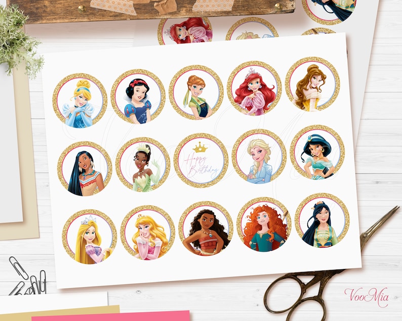 15 Princess Cupcake Toppers Editable Princesses Circle Tag - Etsy