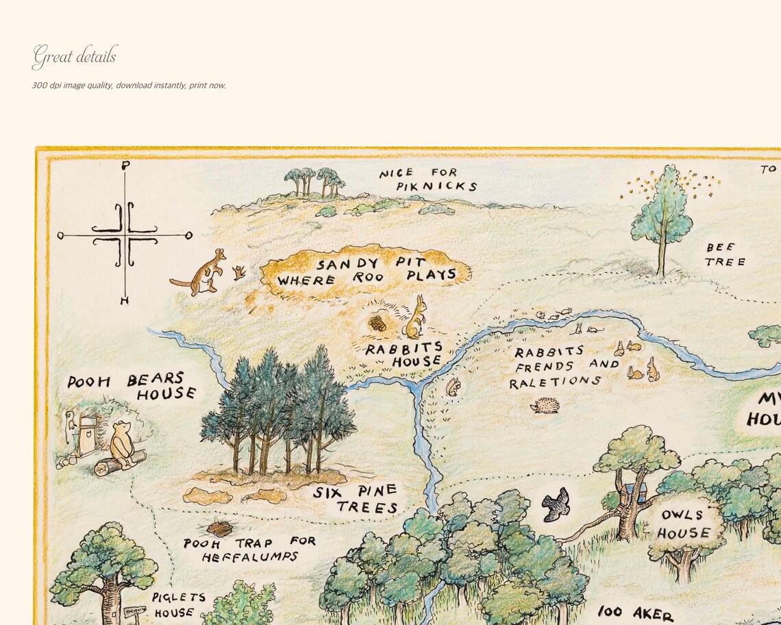 Original 100 Acre Wood Map Classic Winnie the Pooh Aker Map - Etsy