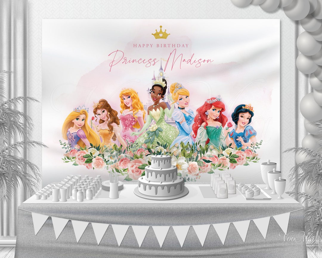 Princess Birthday Backdrop, Personalizable Party Banner, Nursery Wall ...