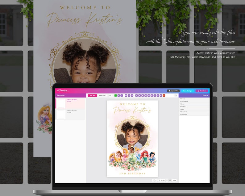 Princess Birthday Sign, Party Welcome Poster With Photo, Gold Pink ...