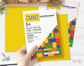 Building Blocks Birthday Invitation | Building Bricks Kids Birthday ...