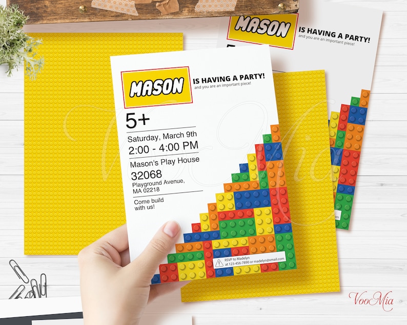 Building Blocks Birthday Invitation Brick Party Invite - Etsy